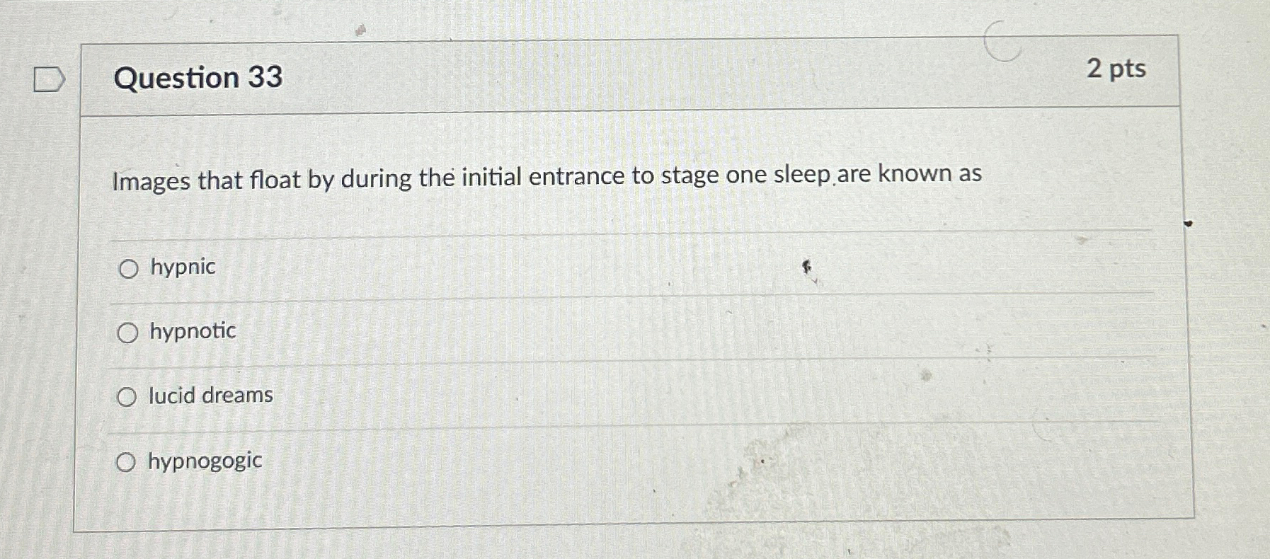 Solved Question 332 ﻿ptsImages that float by during the | Chegg.com