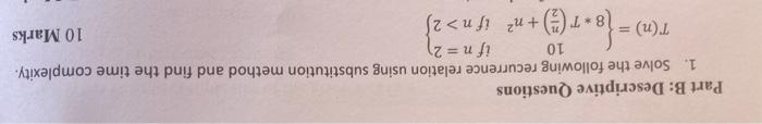Solved Part B: Descriptive Questions 1. Solve the following | Chegg.com