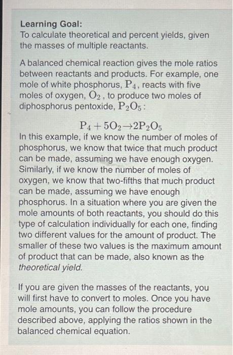 Solved Learning Goal: To calculate theoretical and percent | Chegg.com
