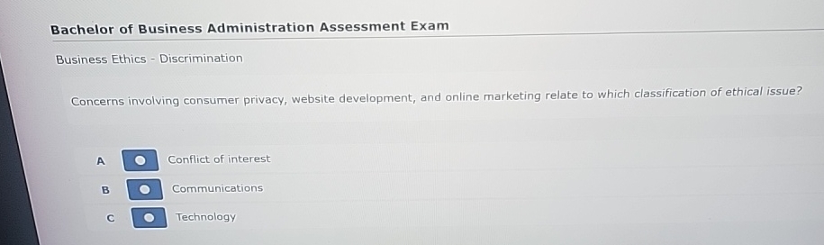 Solved Bachelor of Business Administration Assessment | Chegg.com