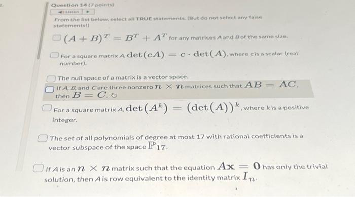 Solved From the fist befow, select all TRUE statements. (But | Chegg.com