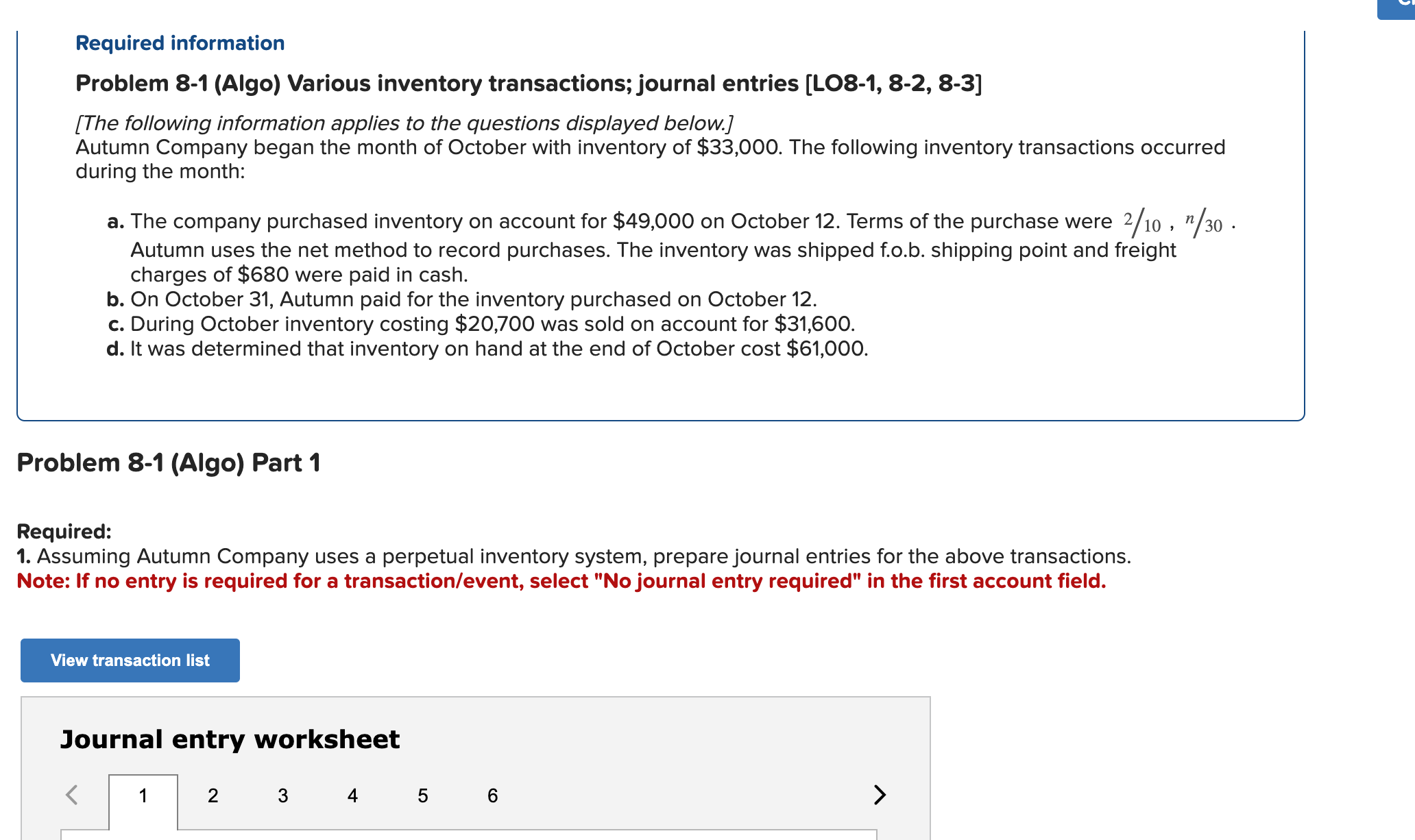 Solved Required informationProblem 8-1 (Algo) ﻿Various | Chegg.com