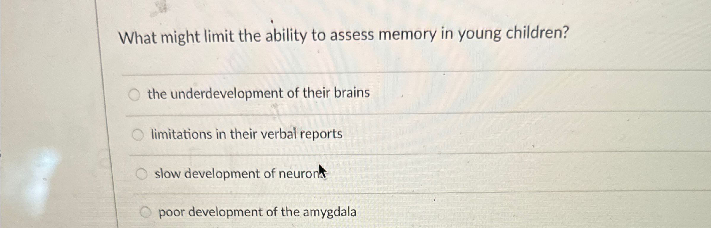 Solved What might limit the ability to assess memory in | Chegg.com