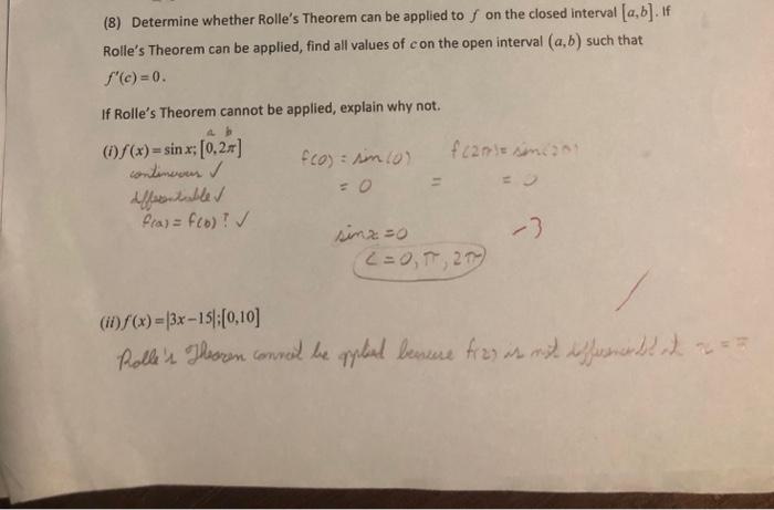Solved (8) Determine whether Rolle's Theorem can be applied | Chegg.com