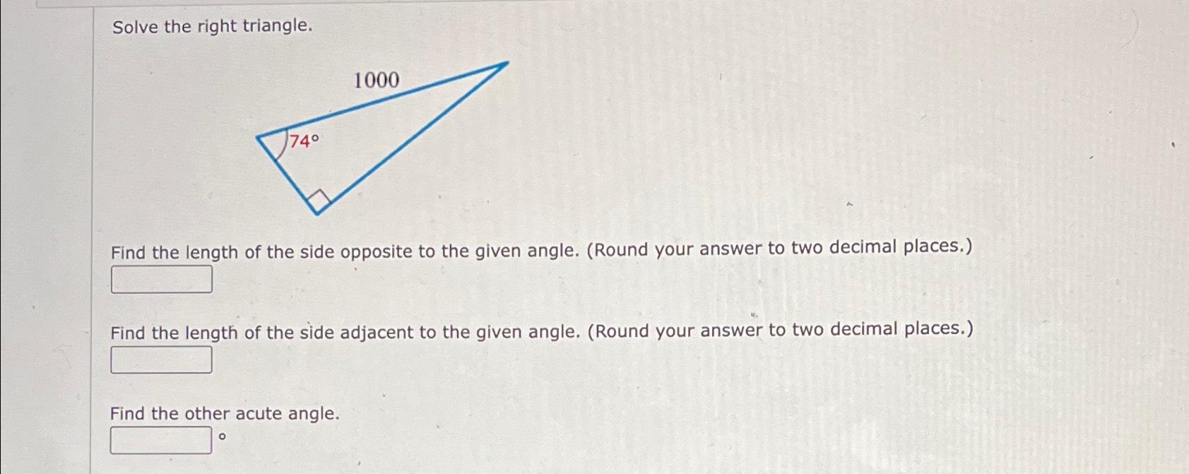 Solved Solve the right triangle.Find the length of the side | Chegg.com