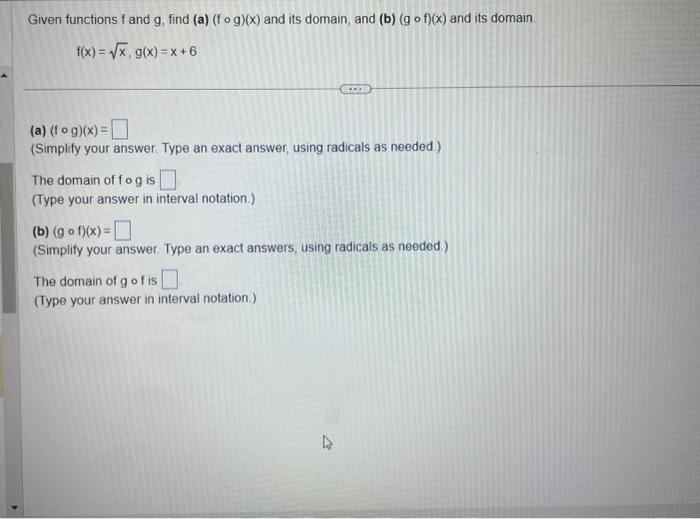 Solved Given functions f and g, find (a)(f∘g)(x) and its | Chegg.com