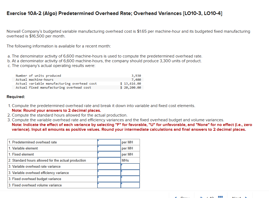 Solved Exercise 10A-2 (Algo) ﻿Predetermined Overhead Rate; | Chegg.com