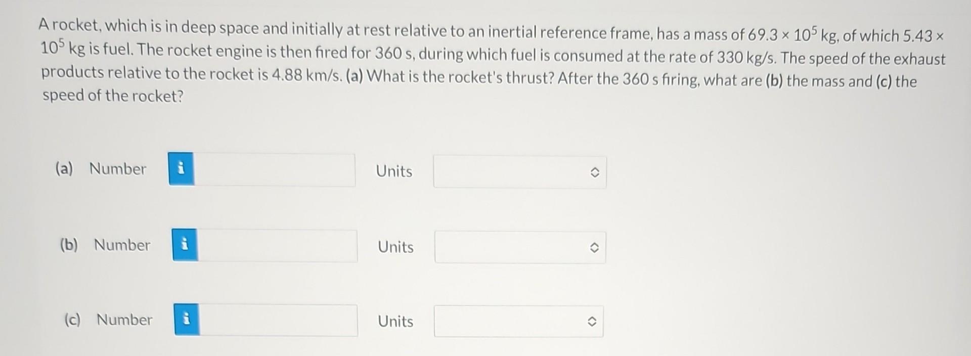 Solved A rocket, which is in deep space and initially at | Chegg.com