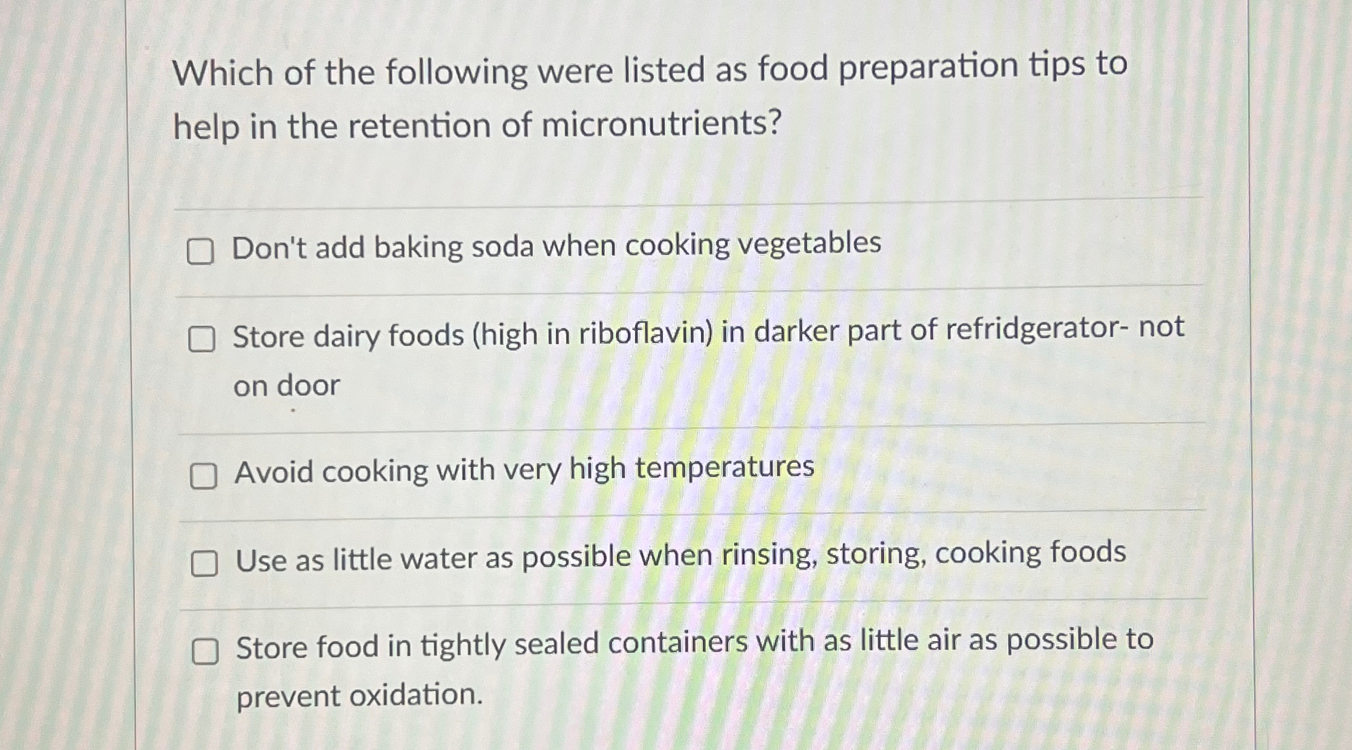 Solved Which of the following were listed as food | Chegg.com