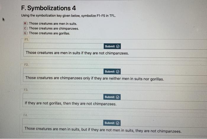 Solved F. Symbolizations 4 Using the symbolization key given | Chegg.com