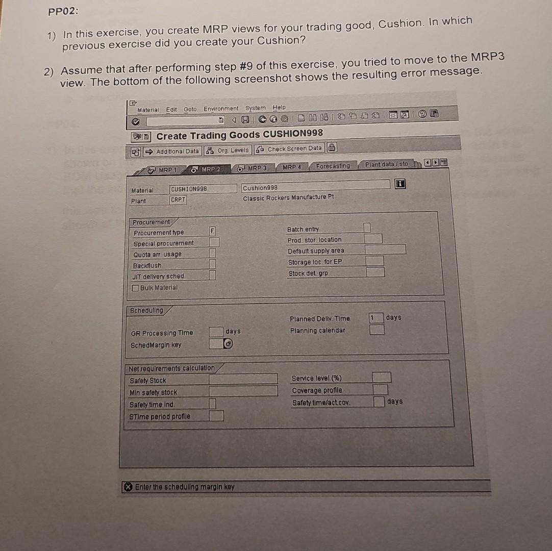 Solved PP02: 1) In this exercise, you create MRP views for | Chegg.com