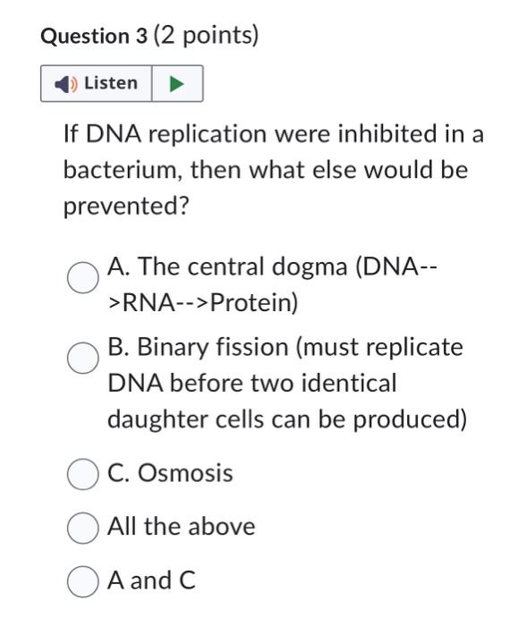 Question 3 (2 points) 1) Listen If DNA replication | Chegg.com