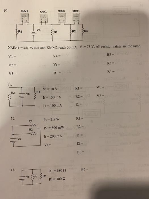 Solved 10. XMM4 XMMI XMM2 XMM3 Vs R4 R1 R2 R3 XMMI reads 75 | Chegg.com
