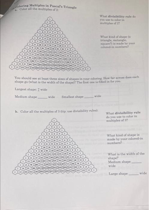 Solved coloring Multiples in Pascal's Triangle Color all the | Chegg.com