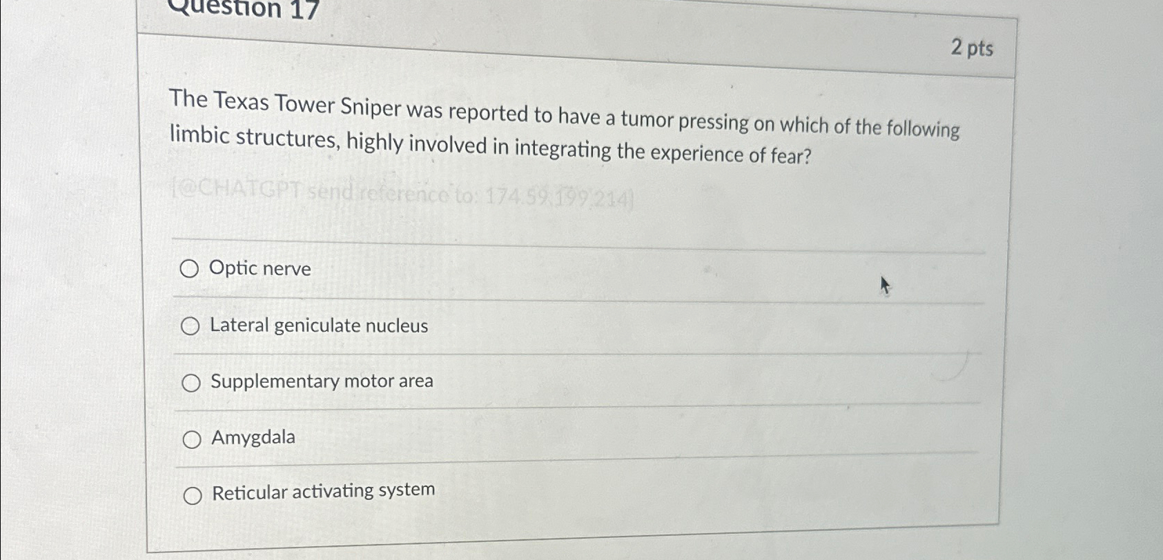 Solved 2 ﻿ptsThe Texas Tower Sniper was reported to have a | Chegg.com