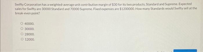 Solved Swifty Corporation has a weighted-average unit | Chegg.com