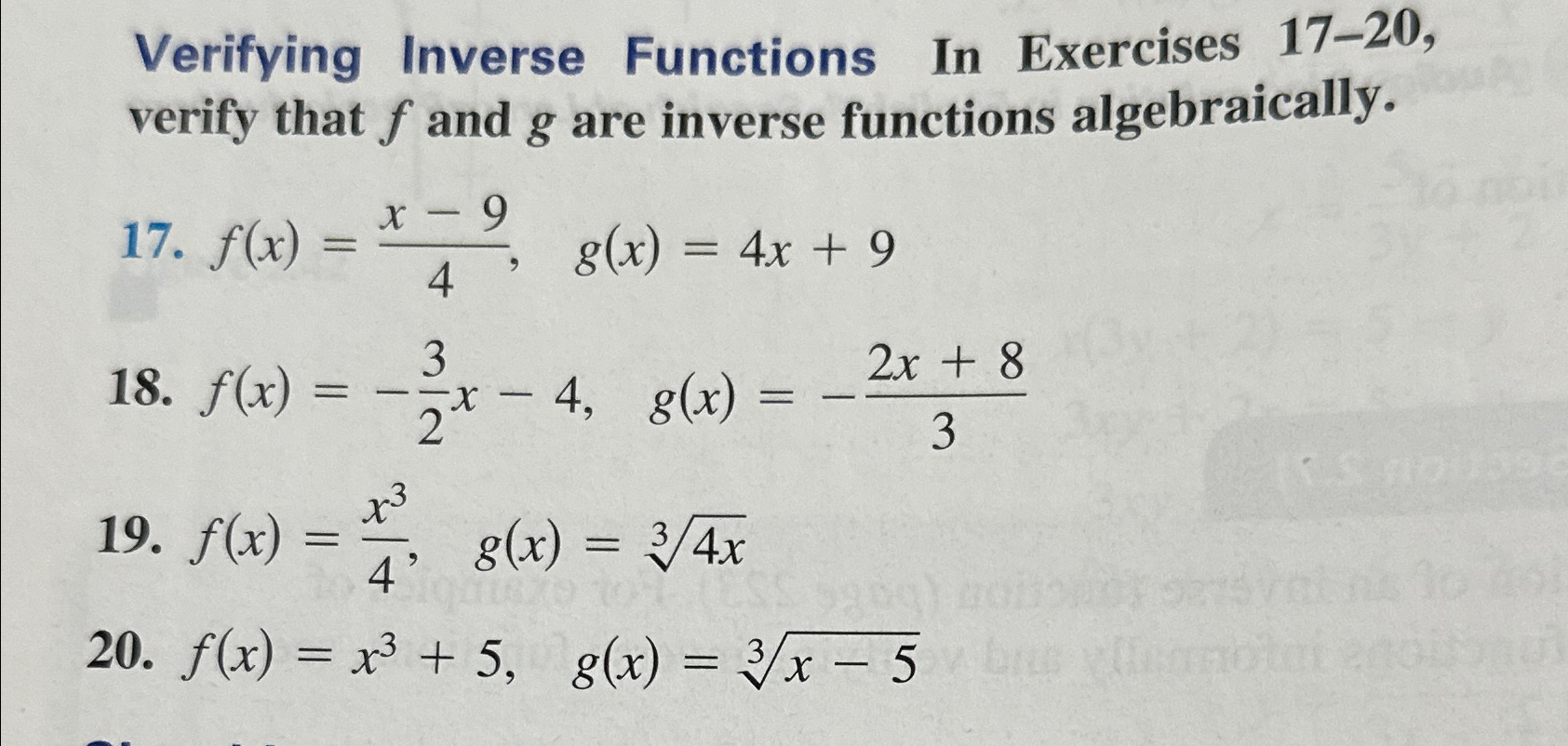 Solved Just 19Verifying Inverse Functions In Exercises | Chegg.com