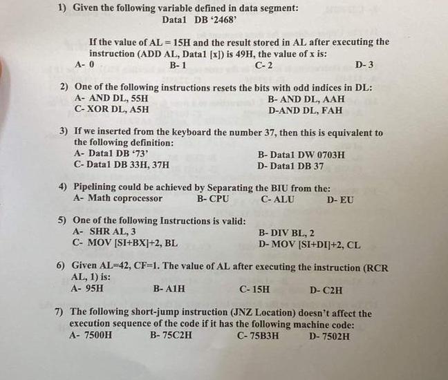Solved Given the following variable defined in data | Chegg.com
