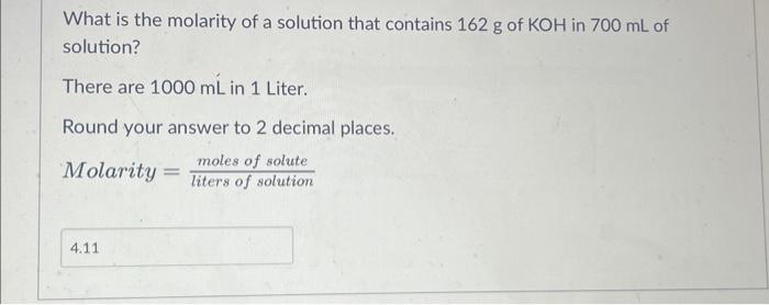 Solved What is the molarity of a solution that contains 162 | Chegg.com