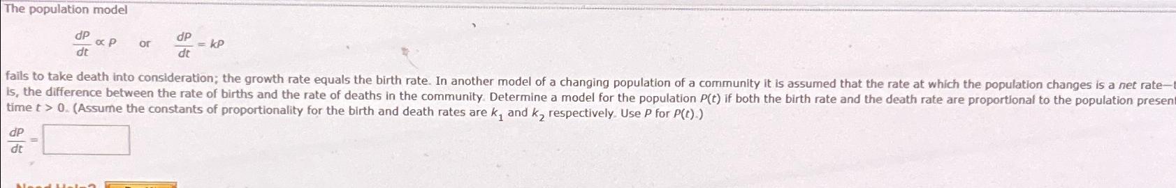 Solved The population model\\n(dP)/(dt)propp, or | Chegg.com