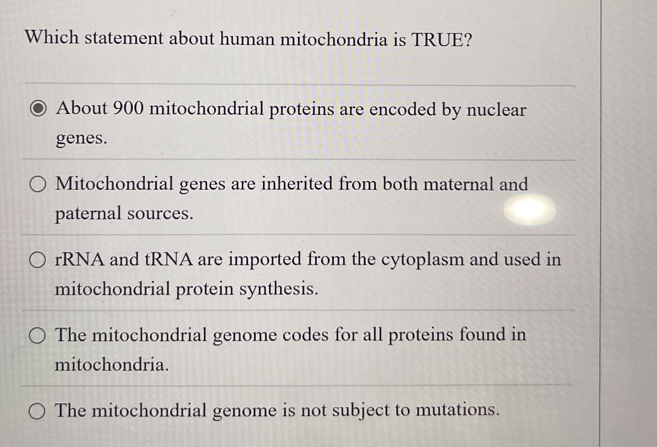 Solved Which statement about human mitochondria is | Chegg.com