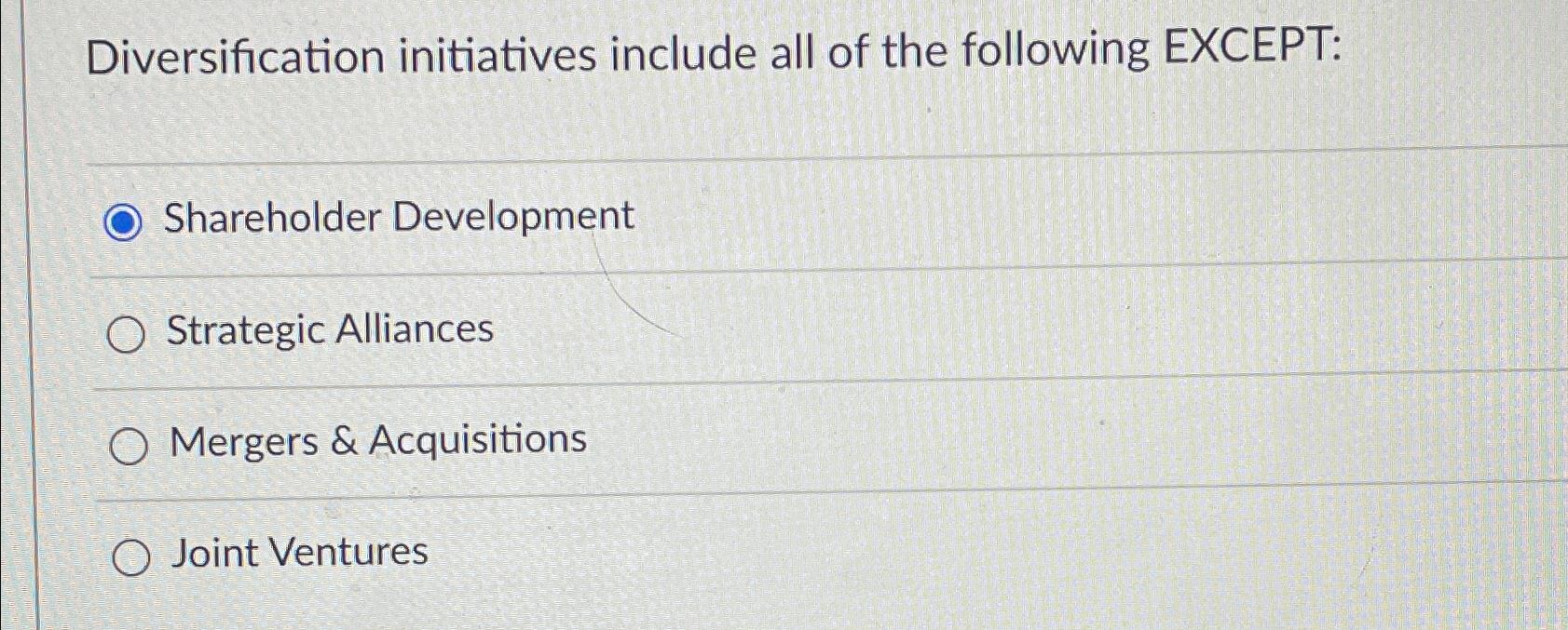 Solved Diversification initiatives include all of the | Chegg.com