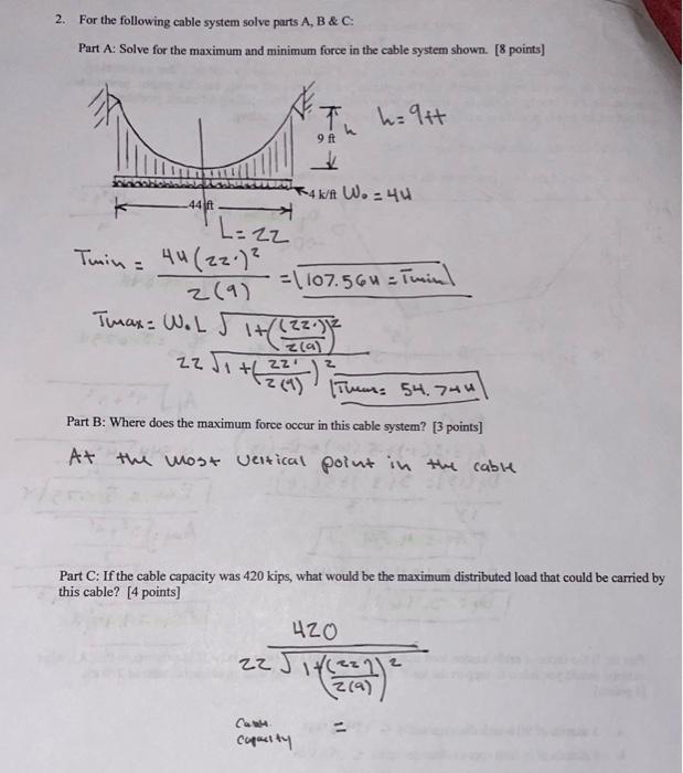Solved 2. For the following cable system solve parts A,B \& | Chegg.com