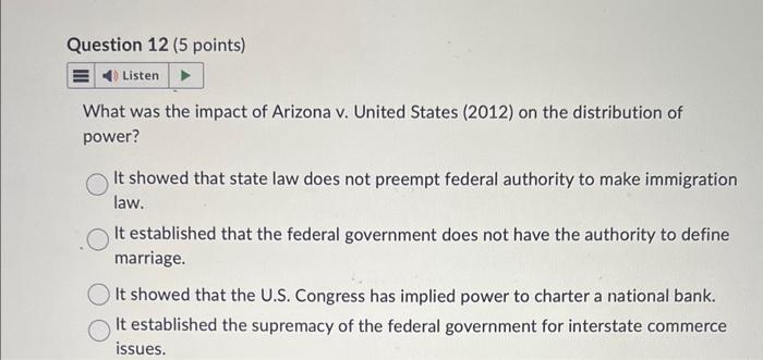 What was the impact of Arizona v. United States | Chegg.com