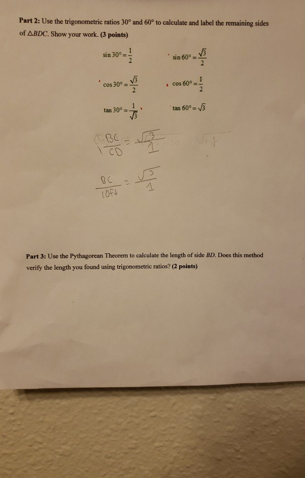 Solved Part 2: Use the trigonometric ratios 30º and 60° to | Chegg.com