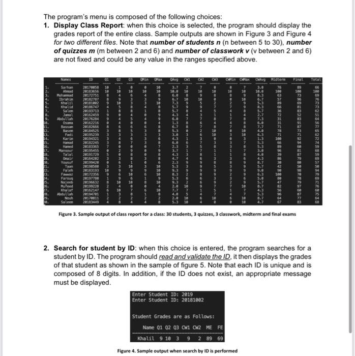 Solved The program's menu is composed of the following | Chegg.com