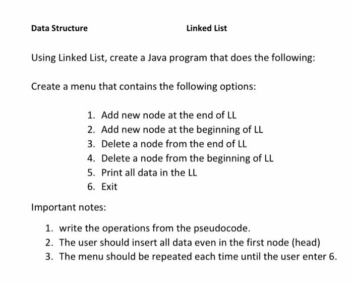 Solved Data Structure Linked List Using Linked List, create | Chegg.com