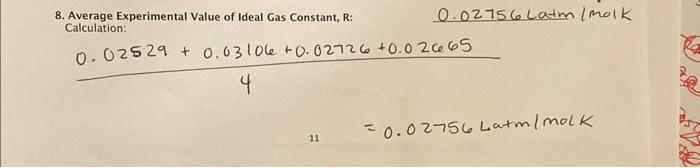 Solved 8. Average Experimental Value of Ideal Gas Constant, | Chegg.com