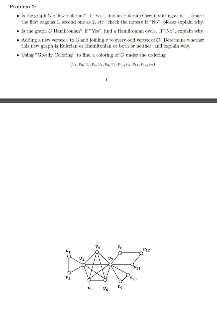Solved Problem 2:Is the graph G ﻿below Eulerian? If "Yes", | Chegg.com