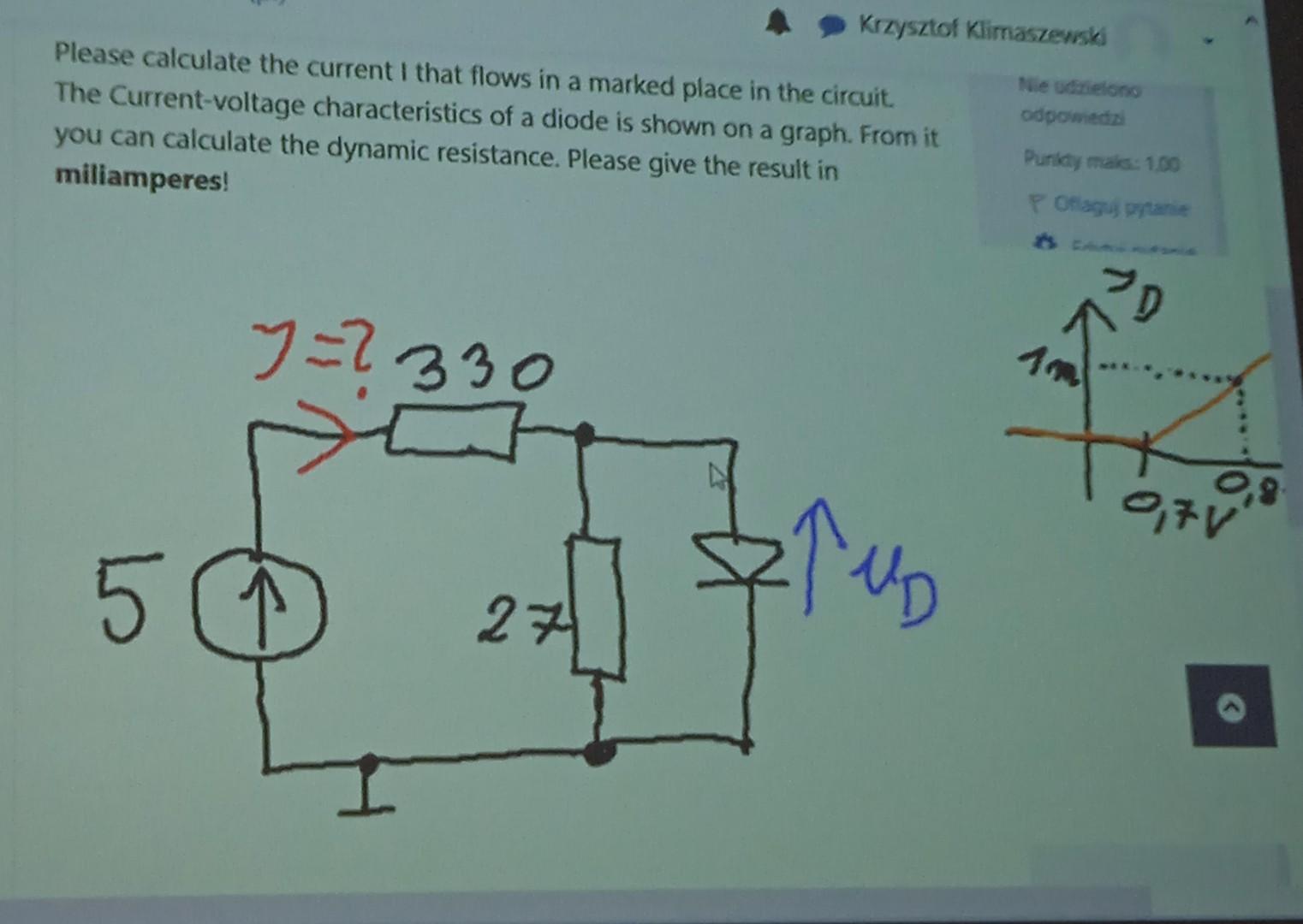 Solved Please calculate the current I that flows in a marked | Chegg.com