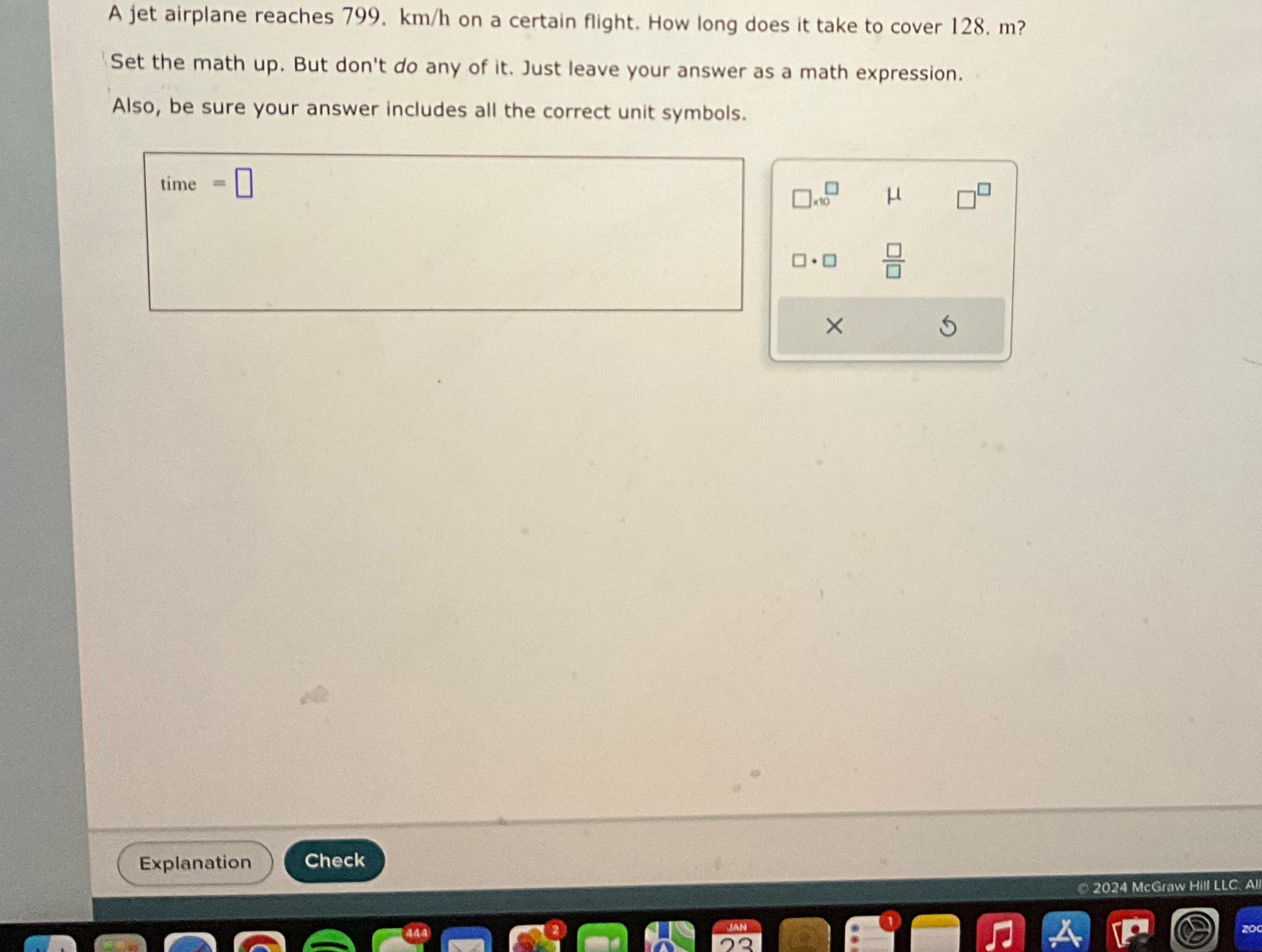 Solved A jet airplane reaches 799.kmh ﻿on a certain flight. | Chegg.com