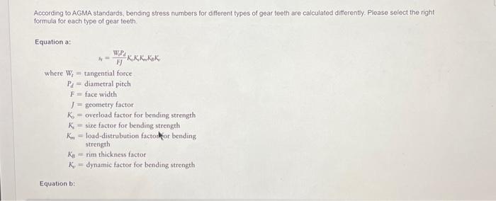 Solved According to AGMA standards, bending stress numbers | Chegg.com