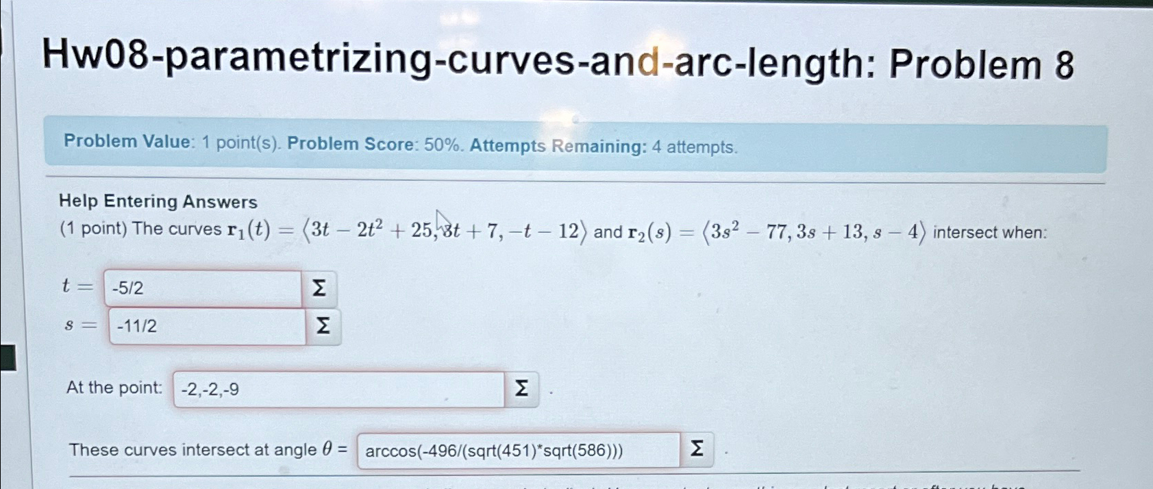 Solved Hw08 Parametrizing Curves And Arc Length Problem