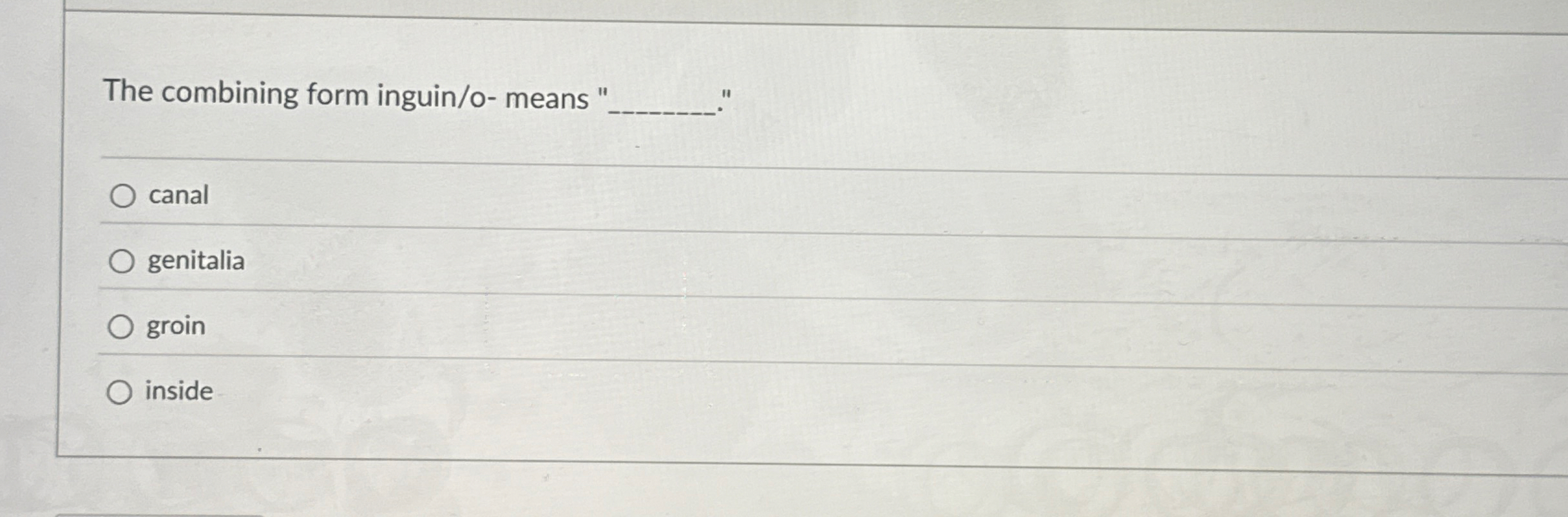 Solved The combining form inguin/o-means | Chegg.com