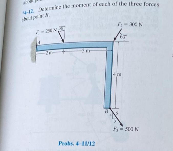 Solved 412. Determine the moment of each of the three forces | Chegg.com