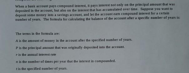 Solved When a bank account pays compound interest, it pays | Chegg.com