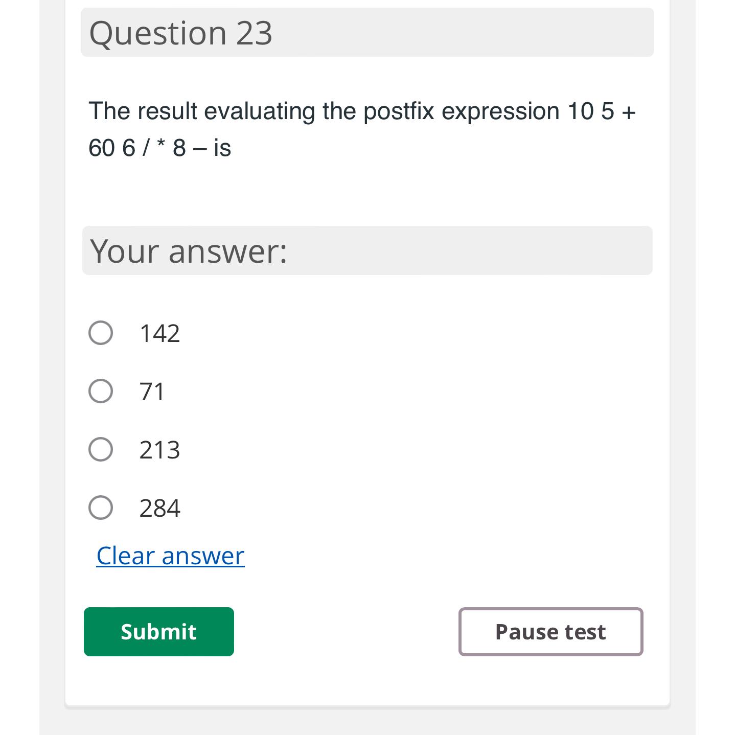 Solved Question 23The result evaluating the postfix | Chegg.com