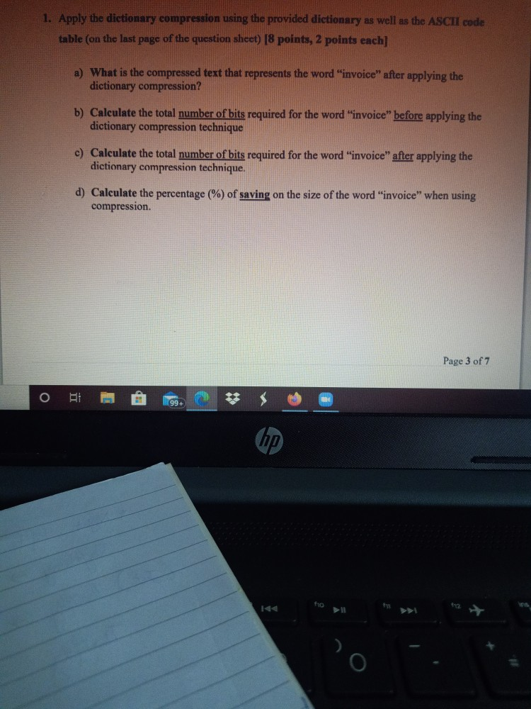 1. Apply the dictionary compression using the | Chegg.com