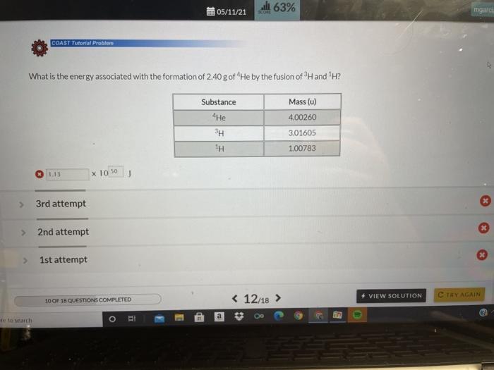 Solved will 63% 05/11/21 COAST Tutorial Problem What is the | Chegg.com