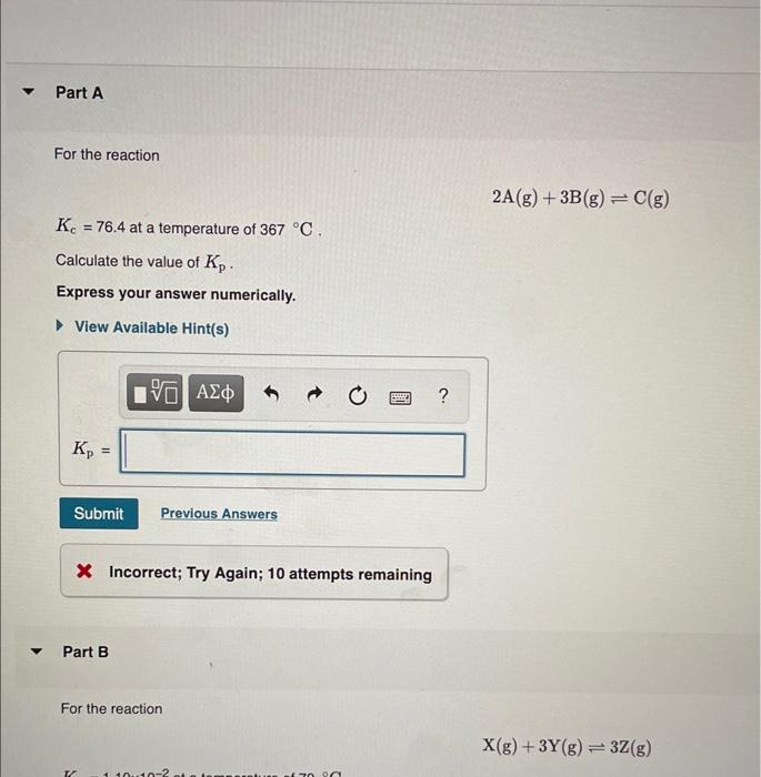 Solved The equilibrium constant, Kc, is calculated using | Chegg.com