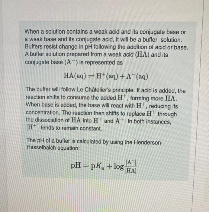 Solved When a solution contains a weak acid and its | Chegg.com