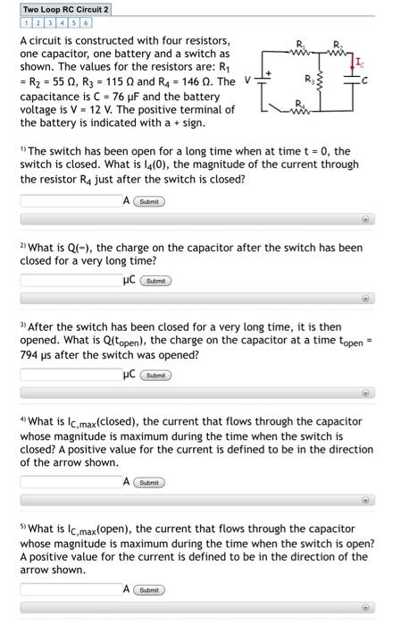 Solved Two Loop RC Circuit 2 с A circuit is constructed with | Chegg.com