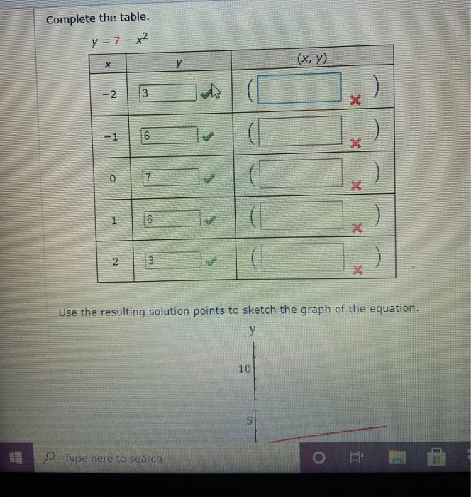 Solved Complete the table. y = 7 - x2 (x, y) X -2 3 . 6 ( 17 | Chegg.com