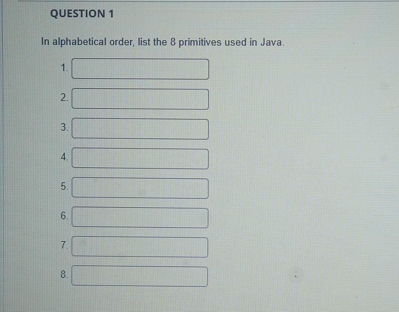 Solved In alphabetical order, list the 8 primitives used in | Chegg.com