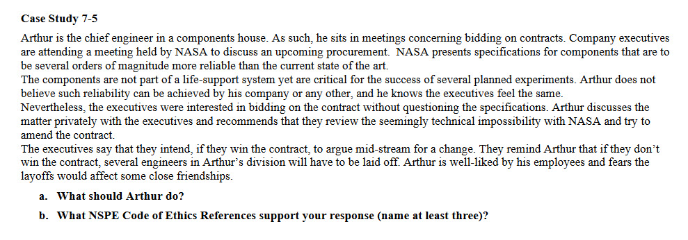Solved Case Study 7-5Arthur is the chief engineer in a | Chegg.com