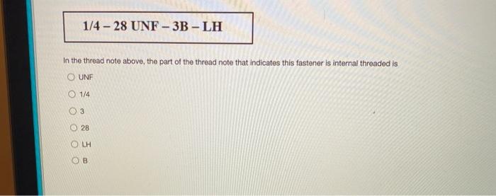 Solved 1/4 - 28 UNF - 3B - LH In the thread note above, the | Chegg.com